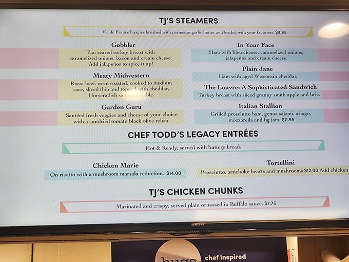 This isn't just a menu&mdash;it's a roadmap to happiness. The "In Your Face" sandwich practically dares you to order it, while "The Louvre" promises sophistication between bread.