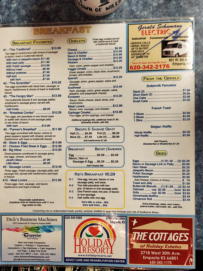 A menu that doesn't need Instagram filters—just decades of perfecting what works. The breakfast bible of Emporia.