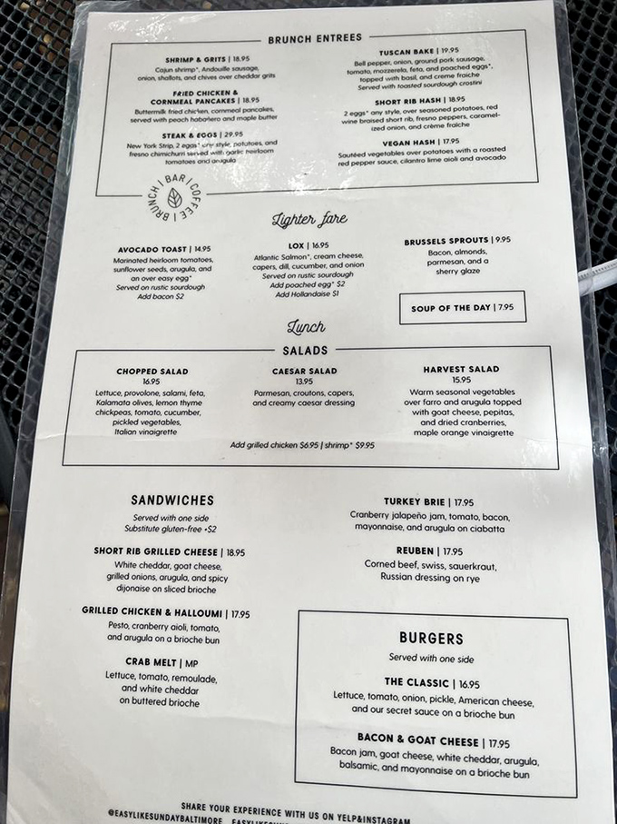 A menu that reads like a love letter to brunch. The hardest relationship you'll have today is choosing between shrimp & grits or that short rib grilled cheese.