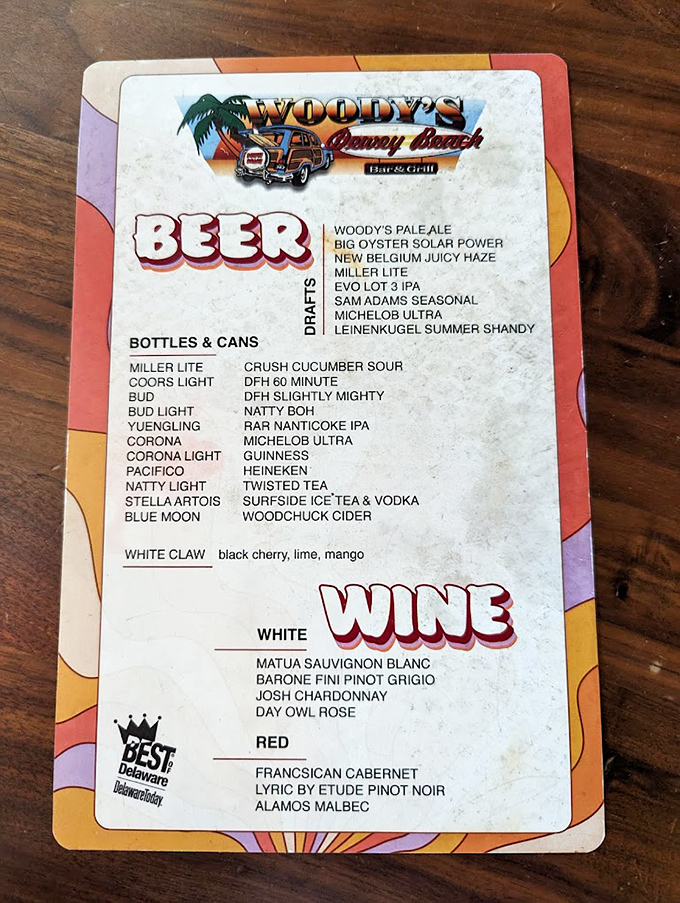 This isn't just a menu&mdash;it's a road map to happiness, featuring everything from Woody's own Pale Ale to an impressive selection of local IPAs.