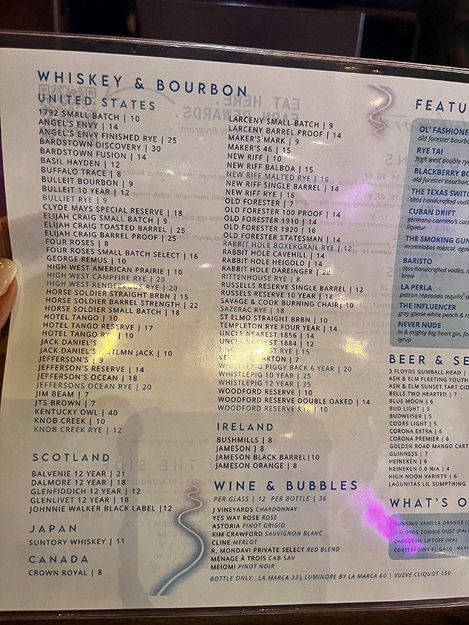 Not a menu, but a treasure map to liquid happiness. This whiskey list makes even non-bourbon drinkers contemplate a conversion experience.