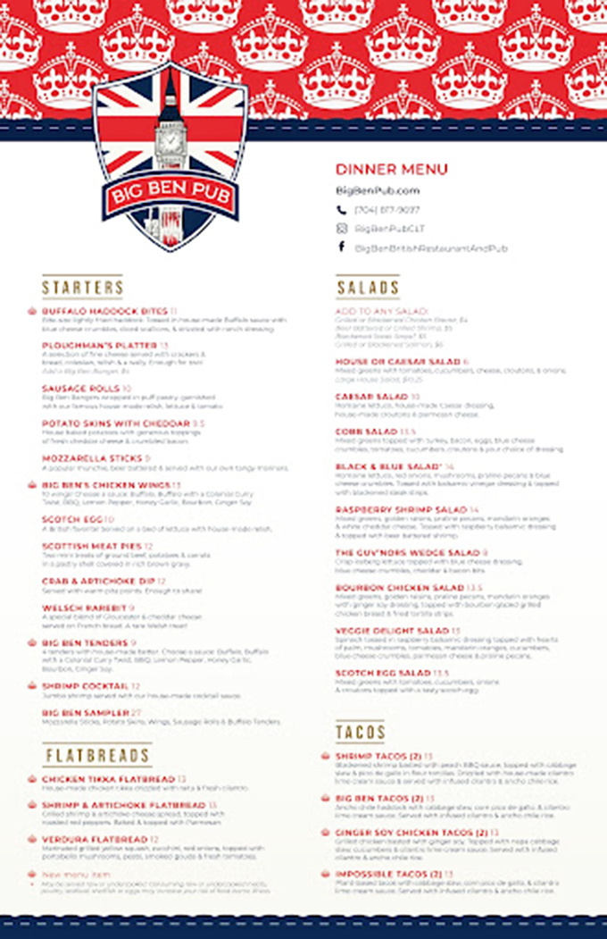 This isn't just a menu—it's a passport to British culinary traditions, from Buffalo Haddock Bites to Scotch Eggs that would make any Brit homesick.