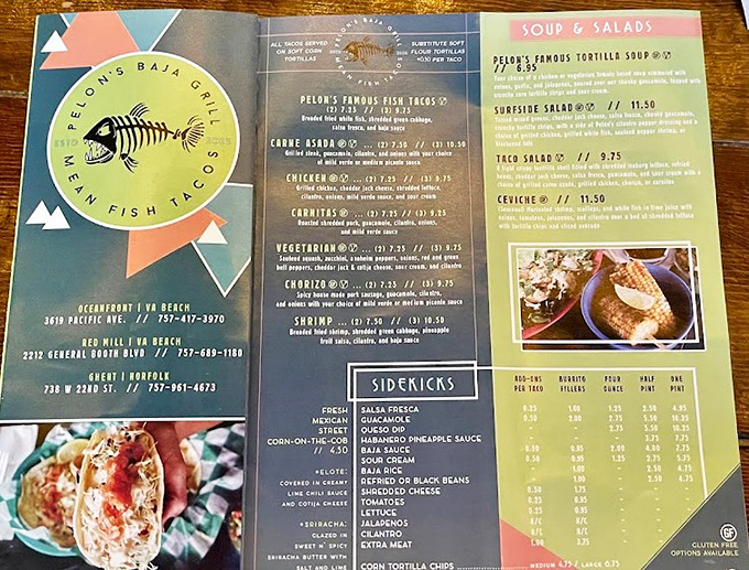The menu reads like a love letter to Baja cuisine, with the fish tacos rightfully claiming celebrity status.