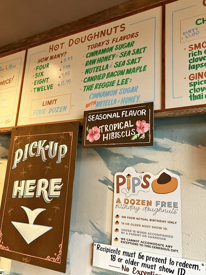 The menu board reads like poetry for donut lovers&mdash;Raw Honey and Sea Salt, Nutella, Candied Bacon Maple&mdash;each miniature masterpiece made to order.