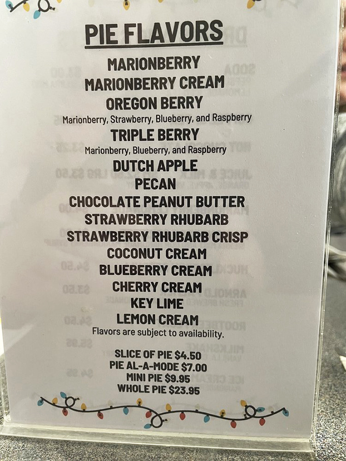 The pie menu reads like poetry for dessert lovers&mdash;fourteen varieties that might just change your life priorities.