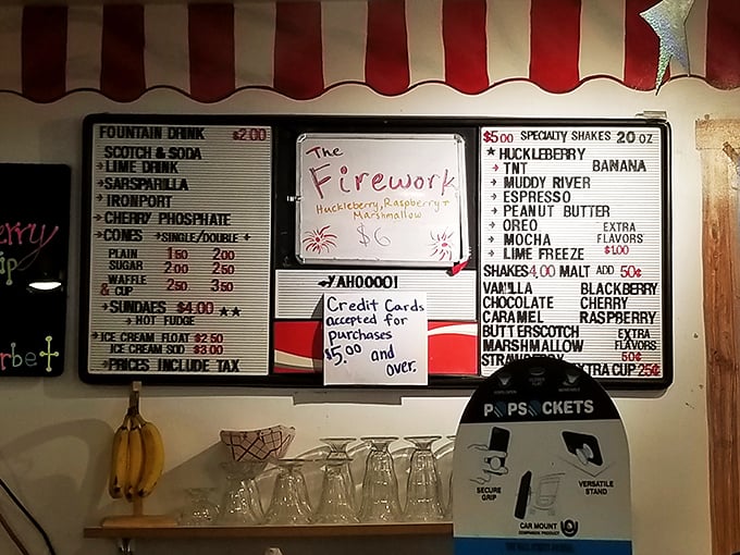 This menu board is the roadmap to nirvana. Notice how "HUCKLEBERRY" sits prominently at the top&mdash;that's not alphabetical order, that's priority.