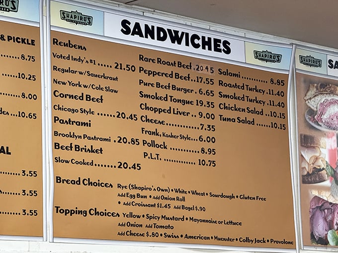 The most beautiful wall art in Indianapolis isn't in a museum—it's this menu board where sandwich dreams are born. Like the Rosetta Stone of deliciousness.