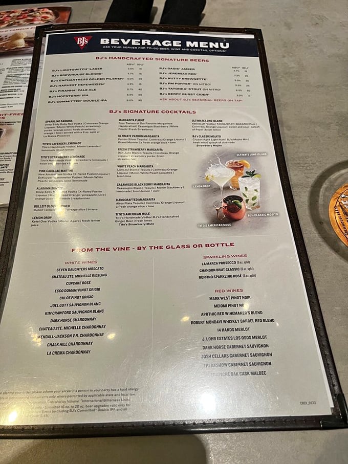 The beverage menu at BJ's reads like a love letter to craft beer enthusiasts, with signature brews that might make you consider moving to Lexington.