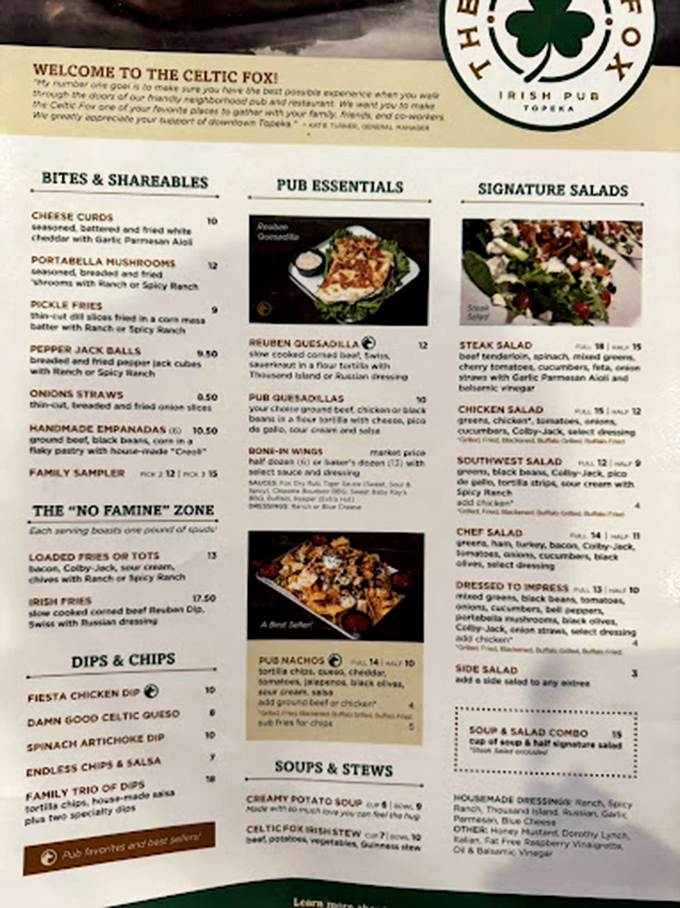 The menu reads like a love letter to comfort food. "No Famine Zone" is both historically cheeky and gastronomically accurate.