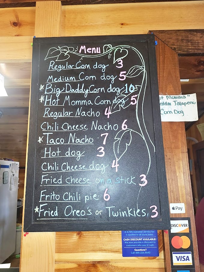 The chalkboard menu reads like a carnival food fantasy league draft &ndash; where the Big Daddy Corn Dog is definitely the first-round pick.