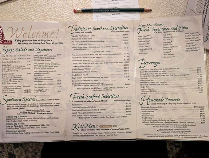 This menu isn't just a list&mdash;it's a Southern manifesto. The pencil stands ready for what might be the most important decision of your day.