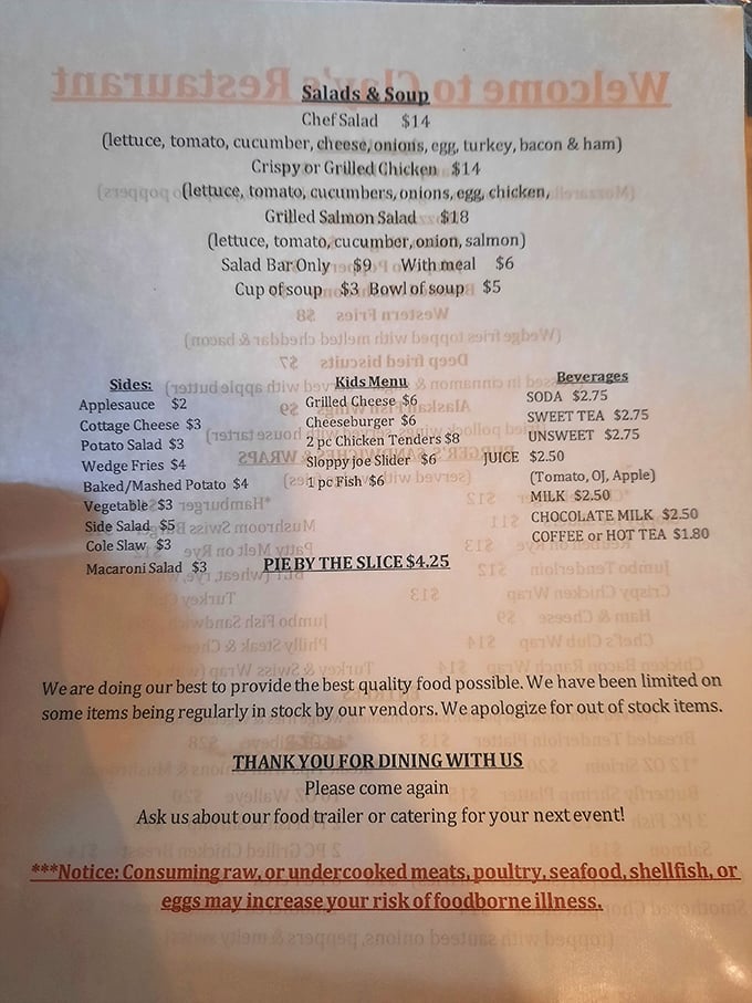 A menu that doesn't need fancy fonts or pretentious descriptions&mdash;just honest food at honest prices that keeps the regulars coming back.