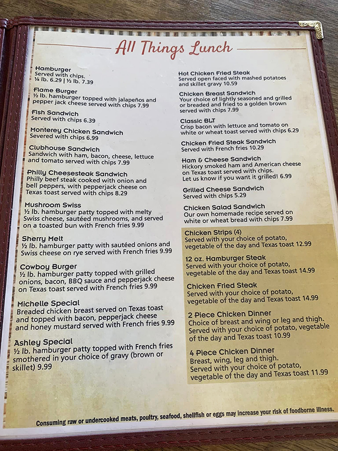 This isn't a menu, it's a love letter to comfort food. The "All Things Lunch" section alone could solve most of life's problems.