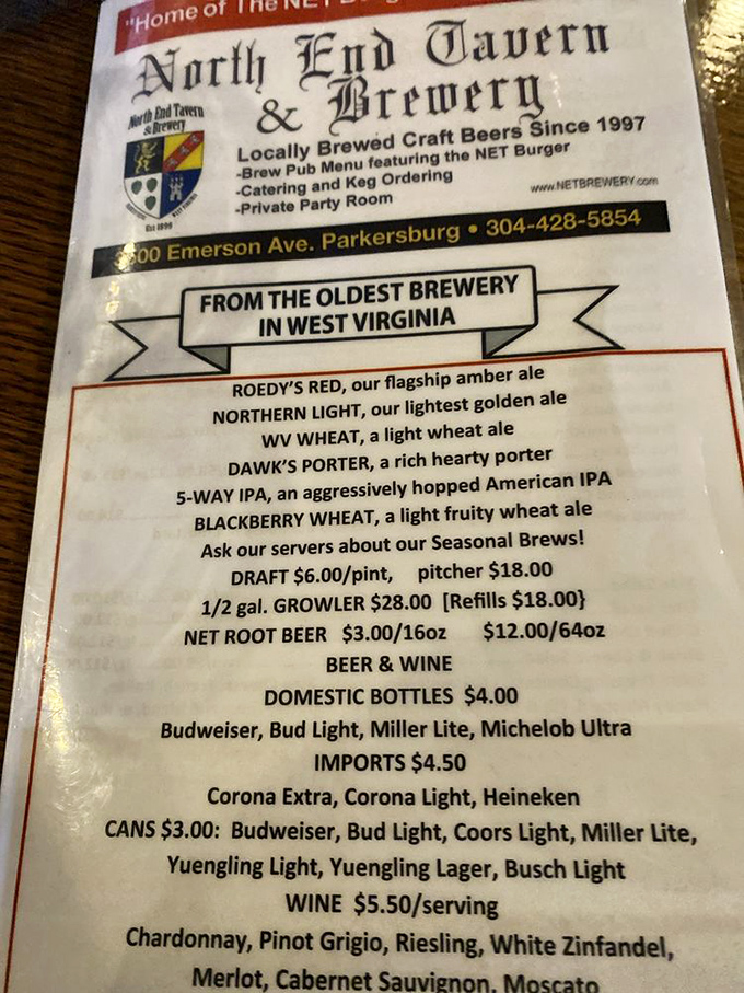 The menu board reads like a love letter to craft beer enthusiasts, with each brew telling its own unique West Virginia story.