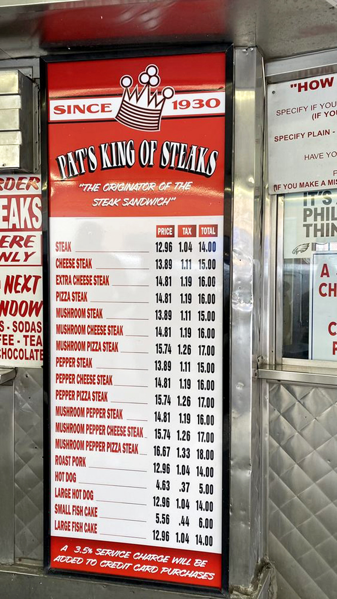 The royal menu of choices at Pat's. Like a beautiful song with variations on a theme, each option promises its own delicious adventure.