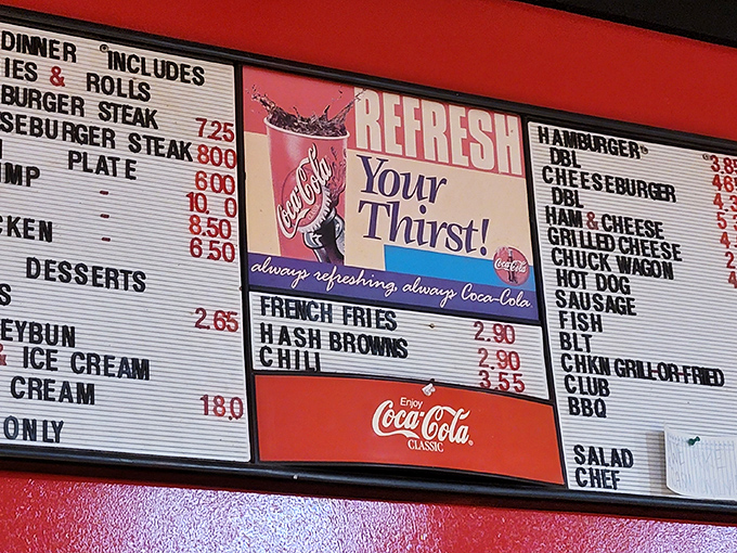 A menu board that gets straight to the point. No fancy descriptions needed when your reputation spans half a century of satisfied customers.