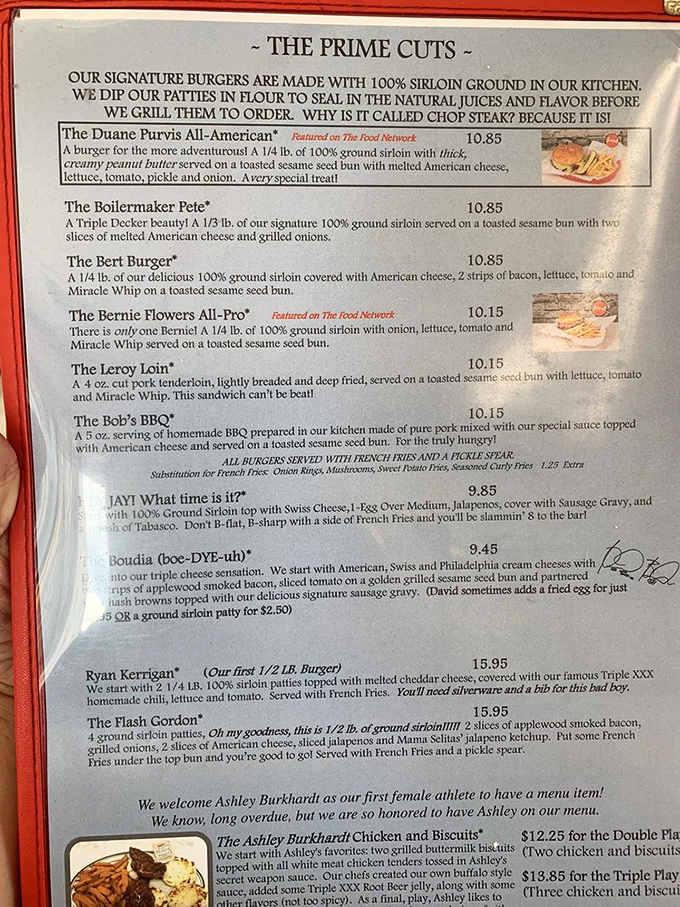 The menu reads like a hall of fame for American comfort food, with each burger sporting its own personality and fan club.