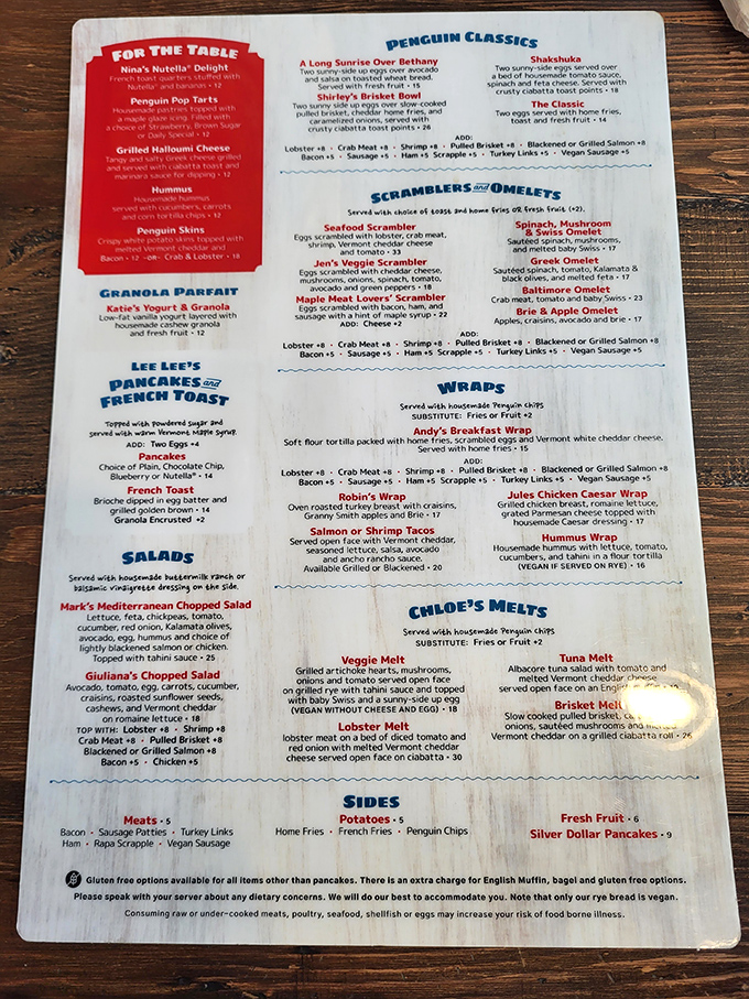 This menu isn't just a list&mdash;it's a roadmap to breakfast nirvana with clever names like "Shirley's Brisket Bowl" that promise culinary adventure.