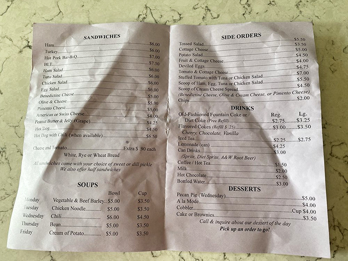 A menu as straightforward as Grandma's advice. No fusion confusion here, just honest lunch counter classics that have stood the test of time.