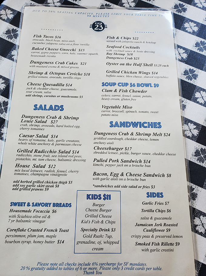 A menu that reads like poetry to seafood lovers. The real challenge? Deciding between crab cakes and fish tacos when your stomach demands "all of the above."