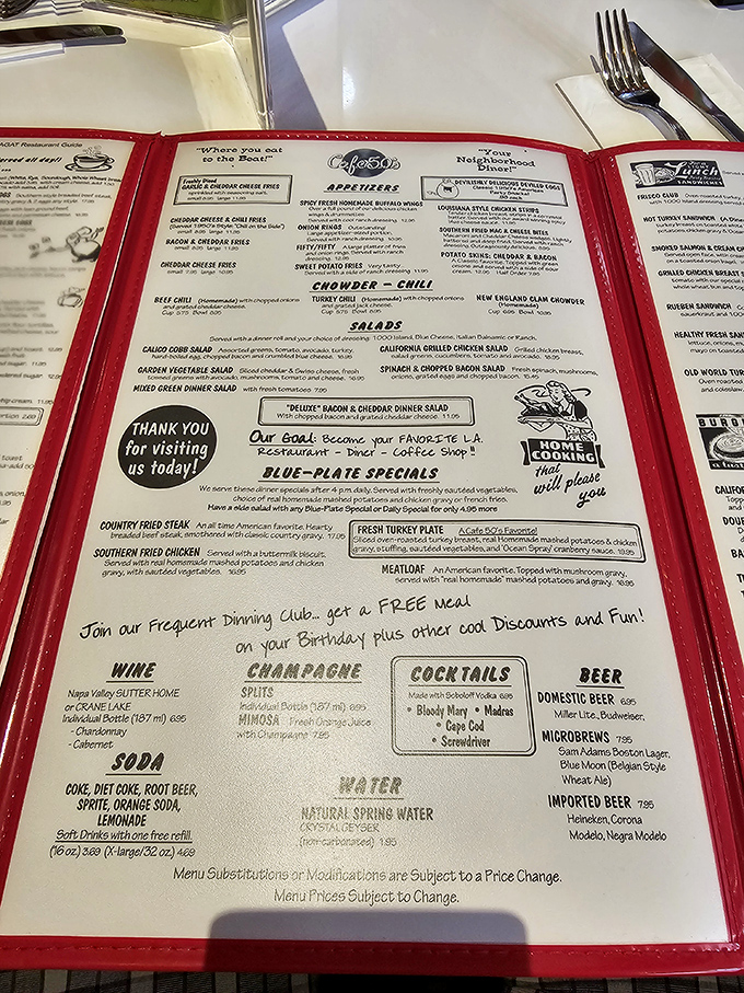 This menu isn't just food options &ndash; it's a historical document. "Blue-Plate Specials" isn't retro marketing; it's the real deal.