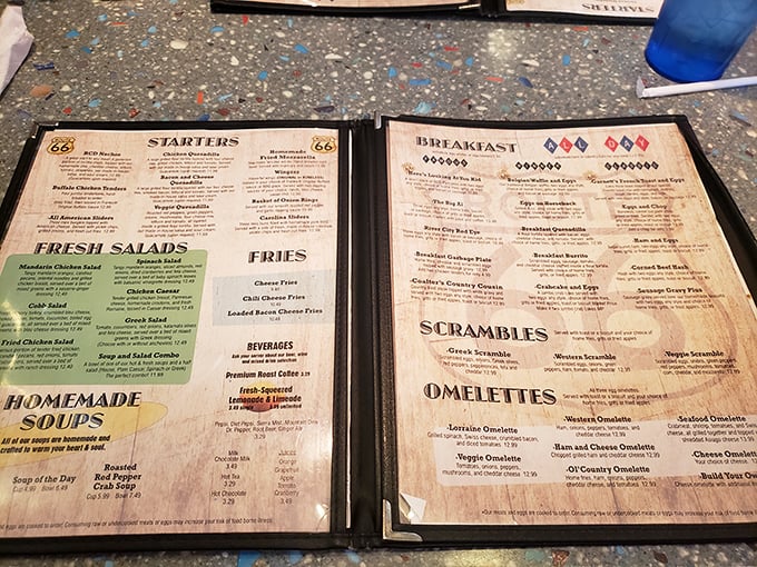 A menu that reads like a love letter to comfort food classics. Breakfast all day? That's not just a meal option&mdash;it's a lifestyle choice. 