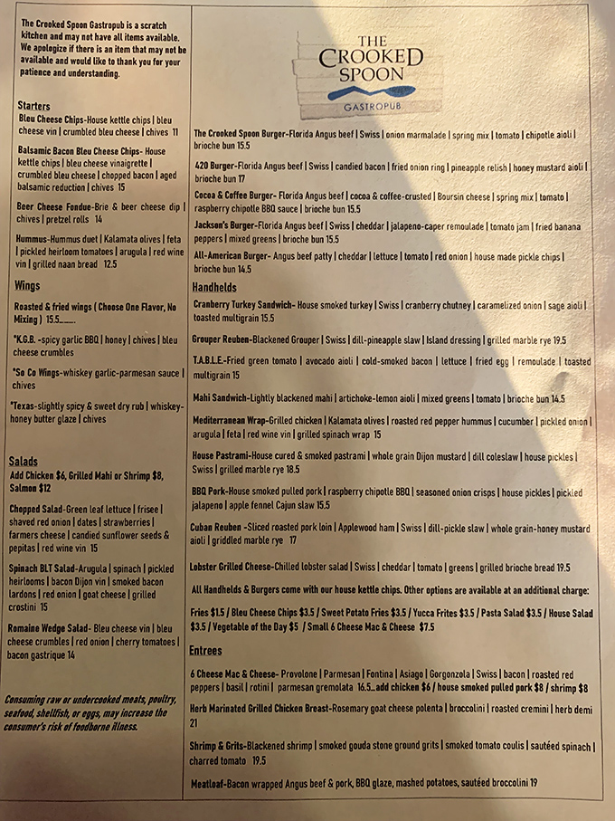 A menu that reads like a love letter to comfort food with a culinary degree. Each description promises flavors that dance rather than simply satisfy.