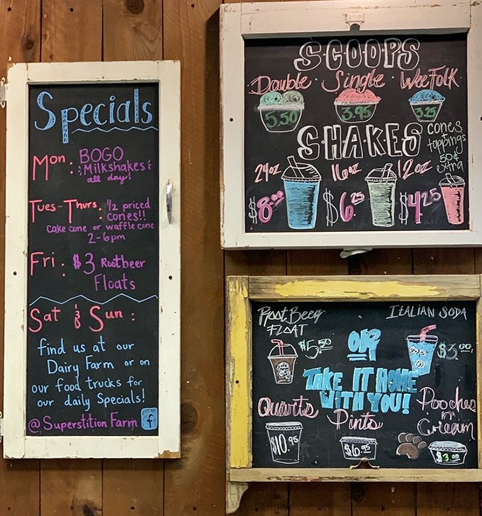 These chalkboard menus aren't just informative—they're promises of joy written in colorful chalk, with daily specials that reward frequent visitors.