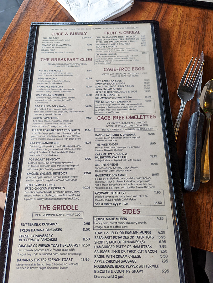 This menu isn't just a list&mdash;it's a roadmap to happiness. Each section offers a different path to culinary bliss, with breakfast served all day as nature intended.