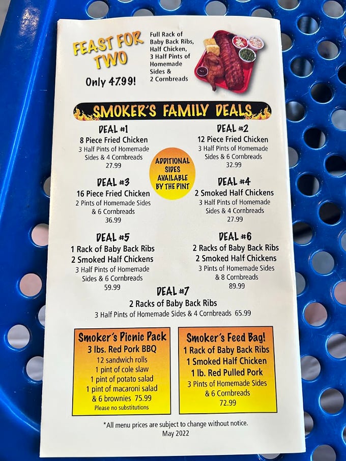 Family deals that could feed a small army—or one very determined barbecue enthusiast. The menu reads like a love letter to smoked meat devotees.