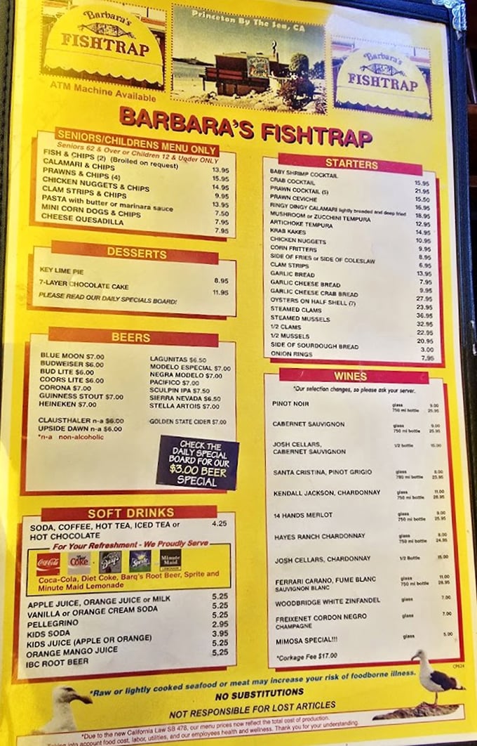 This menu isn't just a list of dishes&mdash;it's a maritime treasure map where X marks the spot for clam chowder, fish and chips, and that key lime pie you'll be dreaming about later.