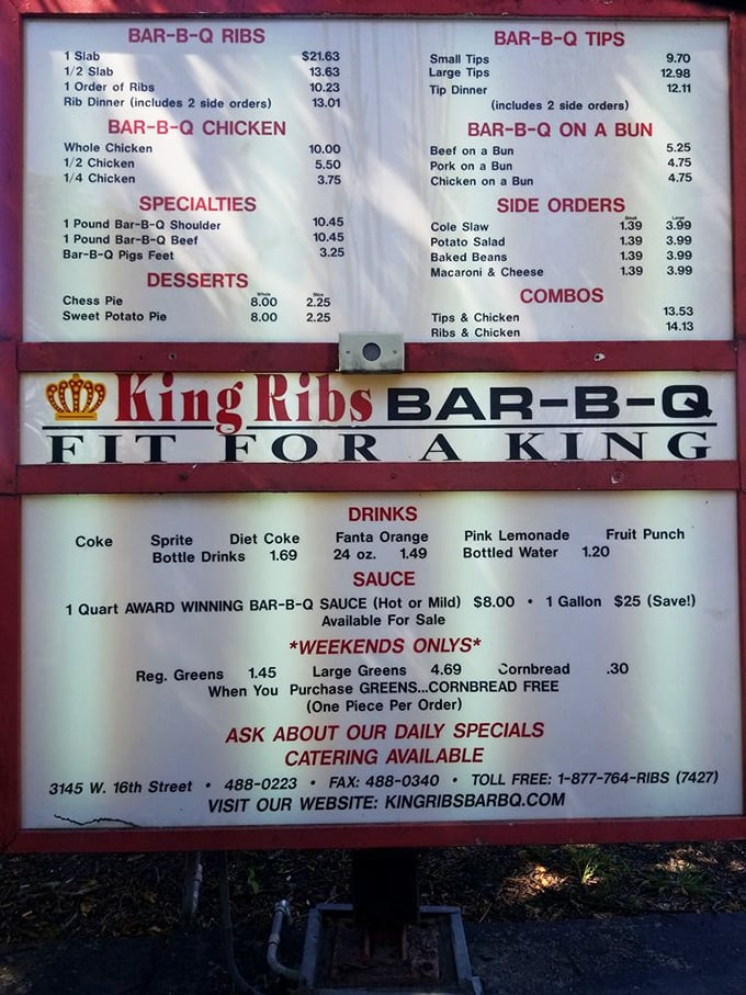 The menu board doesn't mince words or fancy fonts&mdash;just straightforward barbecue categories that read like a love letter to meat enthusiasts.