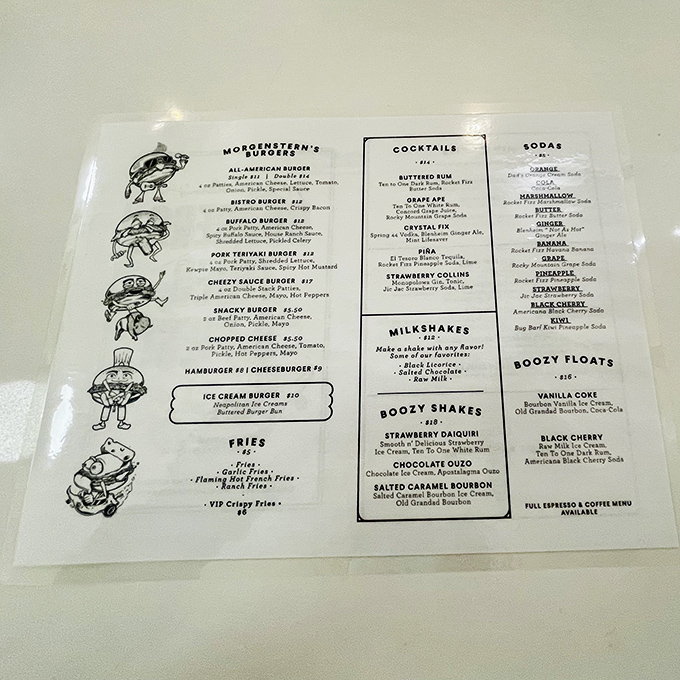 Not just burgers and shakes&mdash;Morgenstern's menu reveals they're serious about both savory and sweet. Those boozy shakes are calling my name!