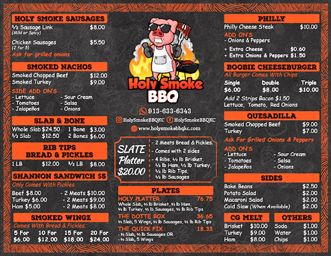 A menu that cuts to the chase &ndash; meat, sides, and more meat. Like a roadmap to happiness with barbecue sauce as your compass.