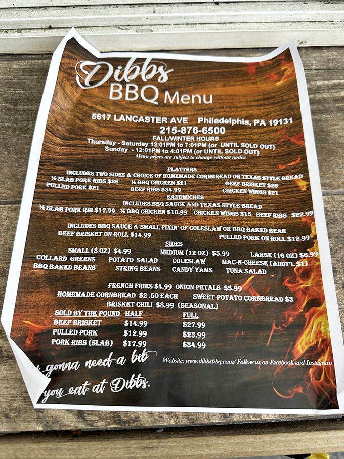 This menu isn't just a list of options&mdash;it's a roadmap to happiness. Notice that crucial "UNTIL SOLD OUT" warning? That's BBQ code for "don't dawdle."