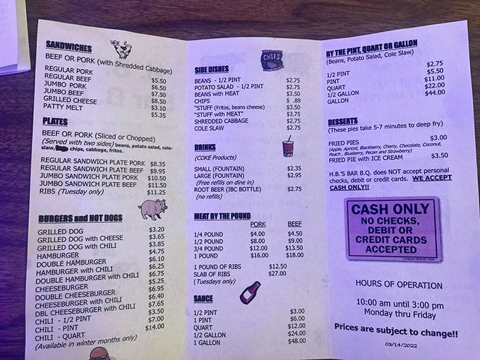 A menu that hasn't needed redesigning in decades&mdash;when you've perfected barbecue mathematics, why change the equation?