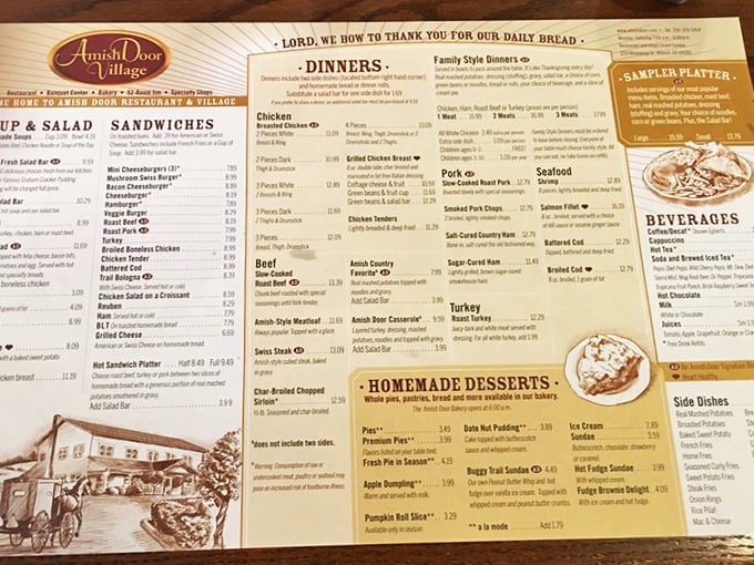 The menu reads like a love letter to heartland cuisine—broasted chicken, roast beef, and homemade pies that would make your grandmother both proud and jealous.