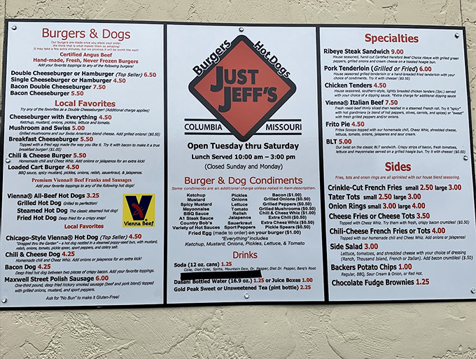 This menu isn't just a list of options&mdash;it's a roadmap to happiness with Vienna beef hot dogs as the main attraction.