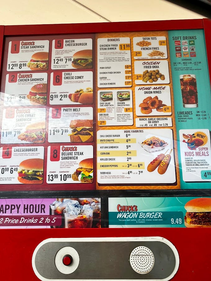 This menu board isn't just a list&mdash;it's a roadmap to happiness with the legendary chicken fried steak sandwich leading the way.