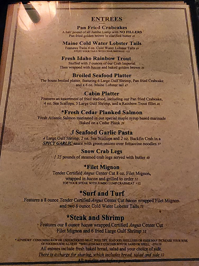 This menu isn't just a list of dishes&mdash;it's a seafood lover's dream journal with Maine lobster tails and crab cakes stealing the spotlight.