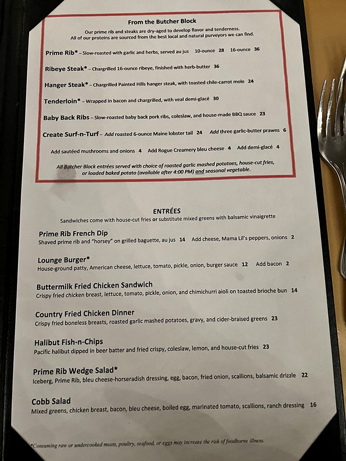 The menu reads like a love letter to carnivores, with dry-aged prime rib taking center stage in this culinary drama. 