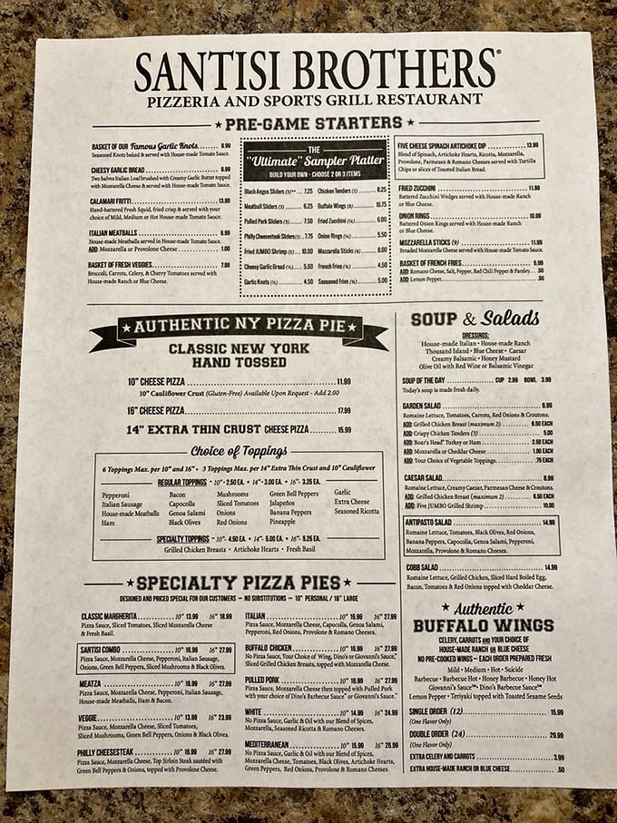 A menu that reads like a love letter to comfort food classics – the kind that makes decision-making the hardest workout you'll get all day.