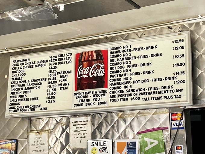 The menu board at Chronis is a masterpiece of straightforward deliciousness. No fancy descriptions needed when the food speaks this loudly.