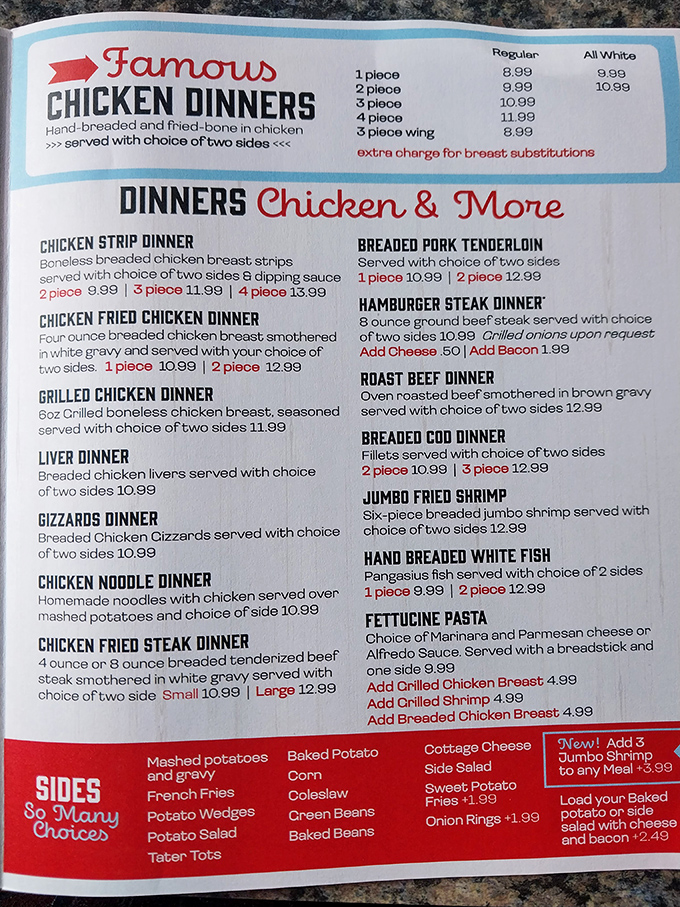 The menu reads like a love letter to comfort food, with chicken taking center stage in delicious variations that would make Colonel Sanders jealous.