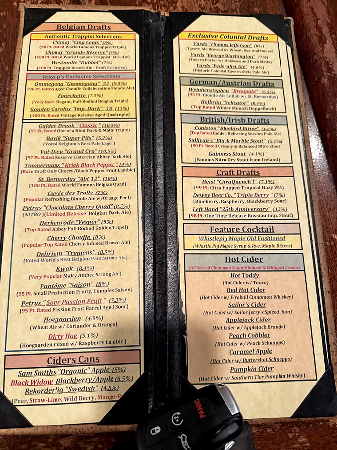 This beer menu isn't just a list—it's a passport to European brewing traditions that would make Benjamin Franklin abandon his kite experiment for a pint.