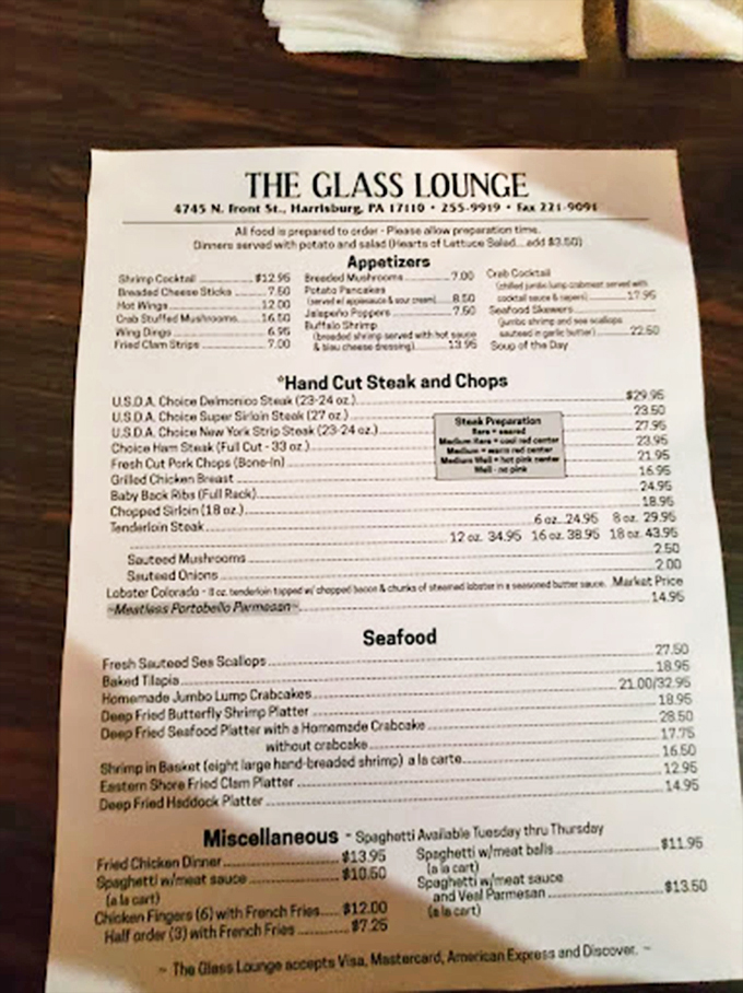 A menu that cuts right to the chase: hand-cut steaks, seafood, and hearty portions that laugh in the face of trendy small plates.