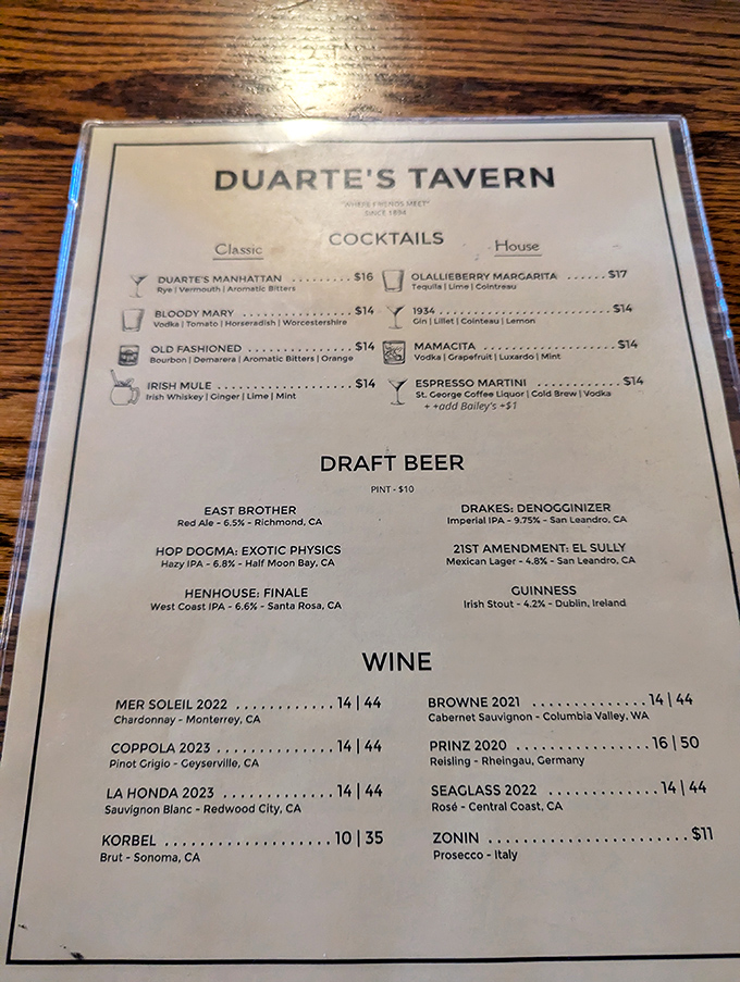 The cocktail menu reads like a love letter to classic American drinking traditions, with just enough California flair to remind you where you are.