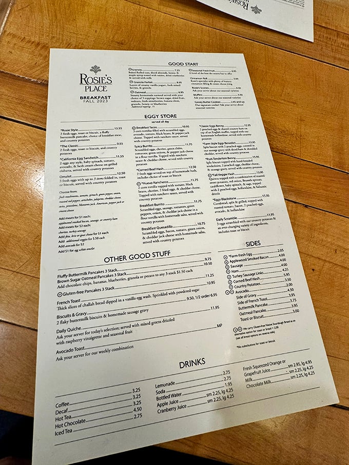 The menu at Rosie's reads like a love letter to breakfast enthusiasts. So many choices, so little stomach capacity!