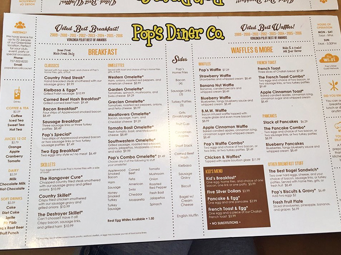 A menu that reads like a love letter to breakfast. Notice how "The Hangover Cure" is strategically placed for those Sunday morning recovery missions.