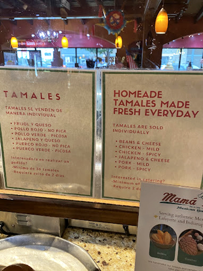 The menu board tells the tamale truth&mdash;six varieties of hand-wrapped happiness. Like Netflix categories for comfort food, there's something for everyone. 